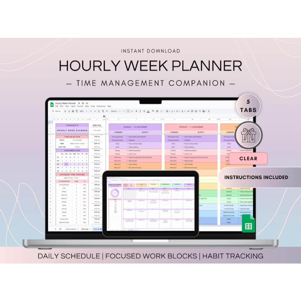 Hourly To-Do List Time Tracker Spreadsheet Time Blocking Google Sheets Template Time Management ...