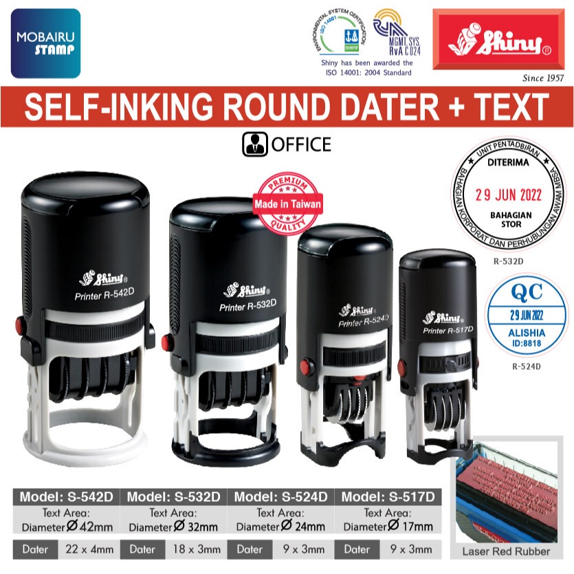 SHINY Round Dater+Text Rubber Stamp - Self Inking Printer 24mm, 32mm, 42mm[Office, Schools ...