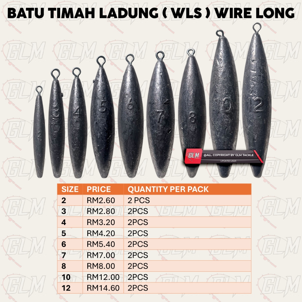 BATU TIMAH LADUNG ( WLS ) WIRE LONG SINKER ALL SIZE FOR FISHING ...