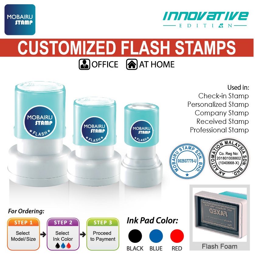 Customized Round Flash Stamp Pre-Ink Company Name Stamp [Assorted Round Size] [Office, Schools ...