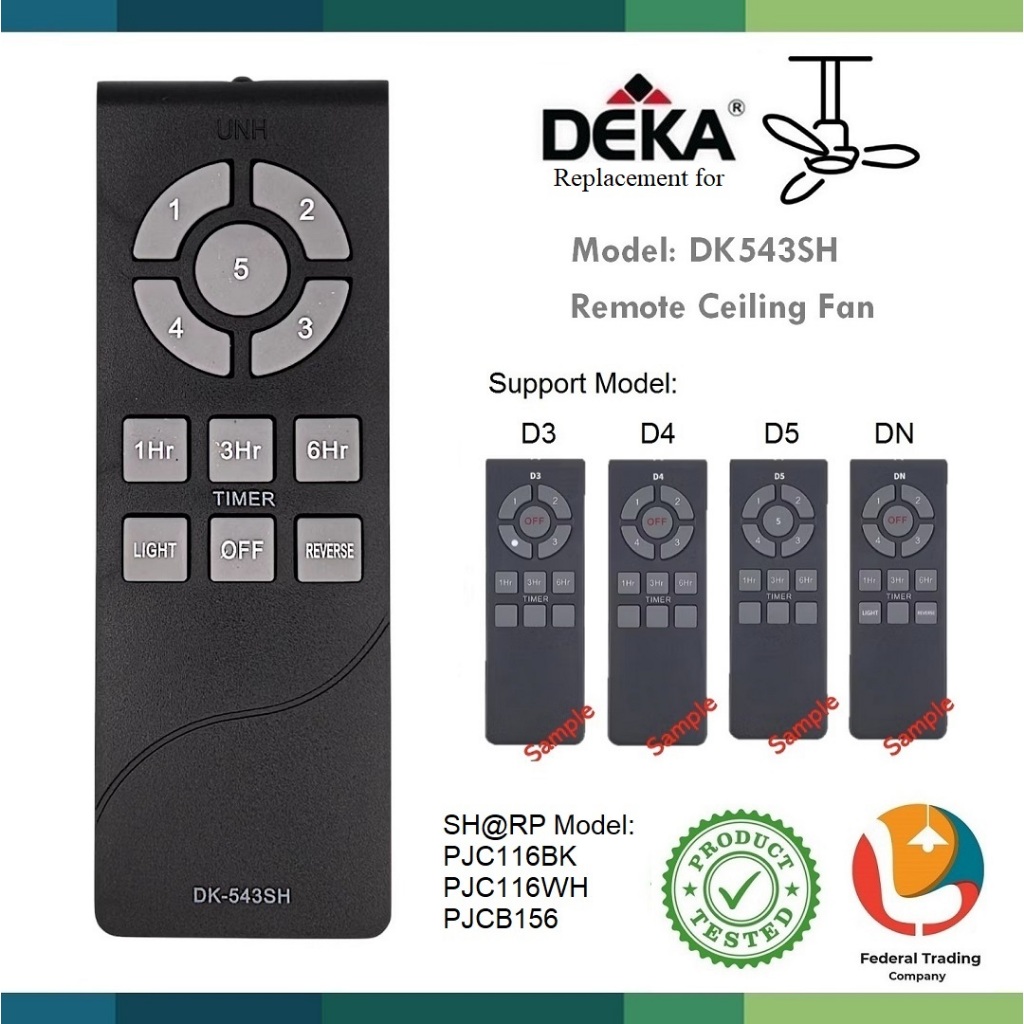 Replacement DEKA Kronos SHARP DK543SH Ceiling Fan Remote for D3/D4/D5 ...