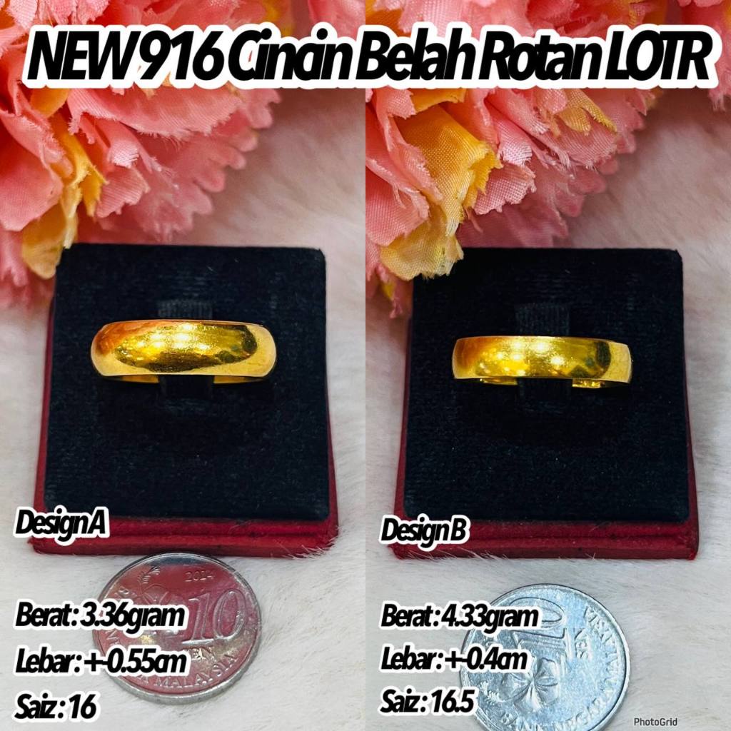 NEW GOLD 916 RING Cincin Belah Rotan LOTR 4g 5g 6g 8g 030225 #SH149 ...