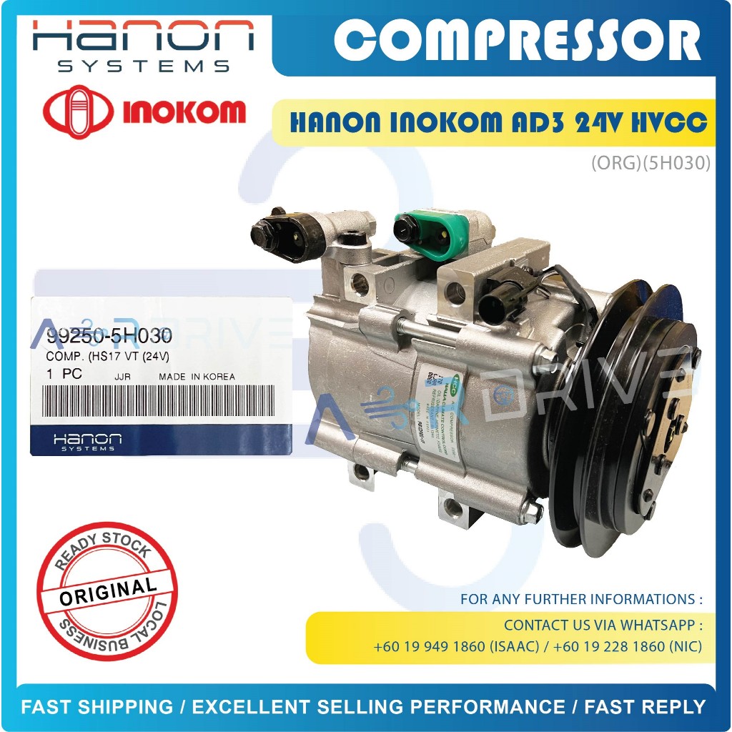 ORIGINAL HANON INOKOM AD3 24V HVCC COMPRESSOR ( 99250-5H030 ) | Shopee ...