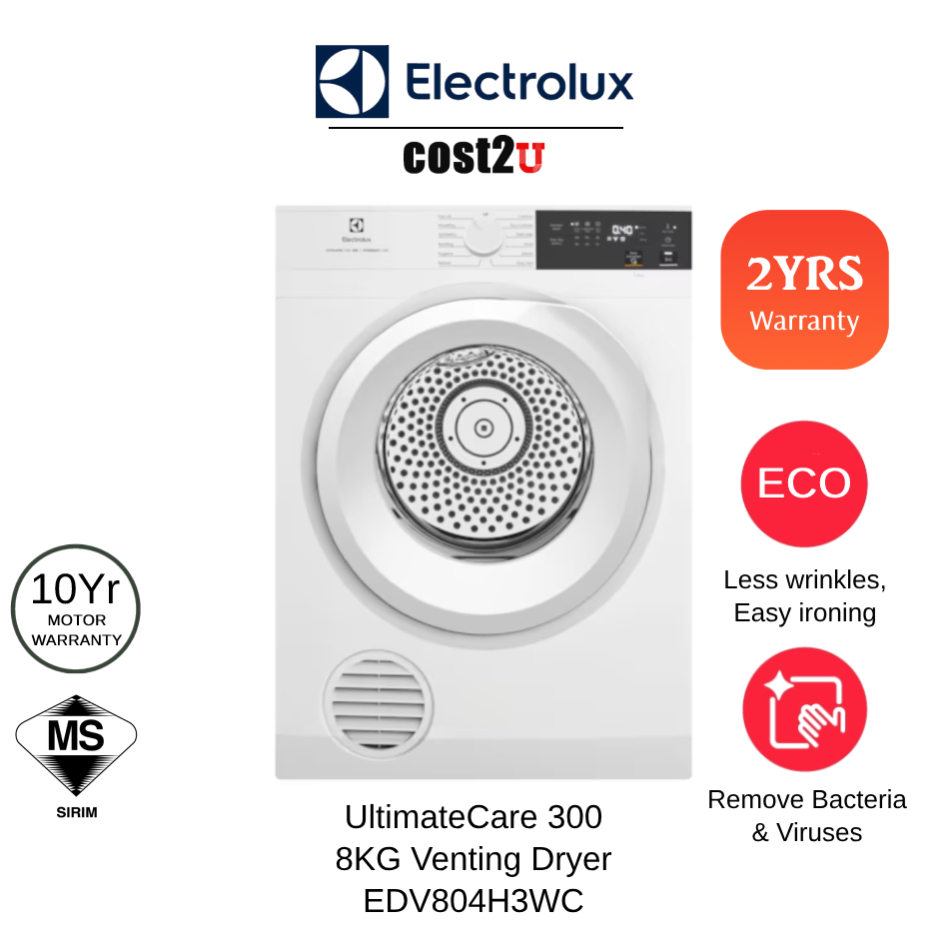 [2024] Electrolux UltimateCare 300 8/9KG Venting Dryer | EDV804H3WC ...