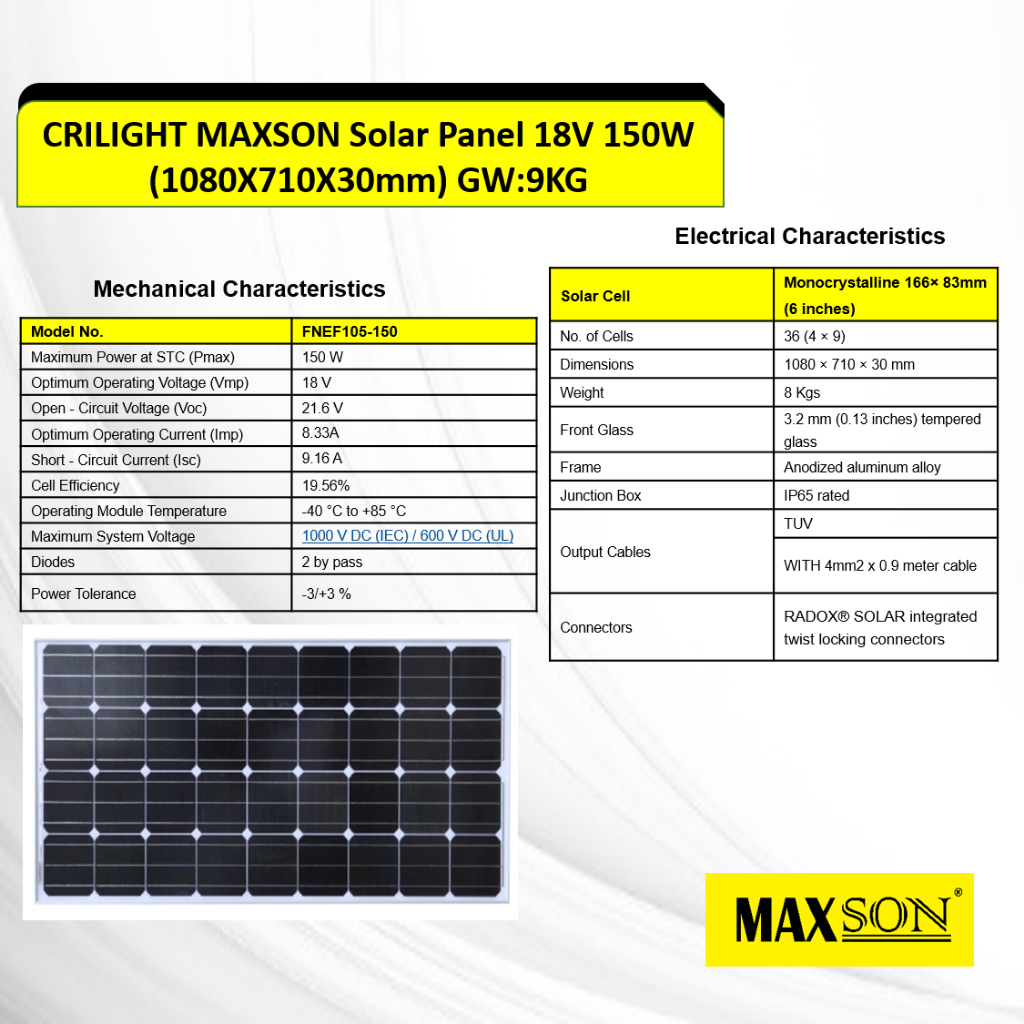 Crilight MAXSON Monocystalline Type Solar Panel Sistem Solar Pagar ...