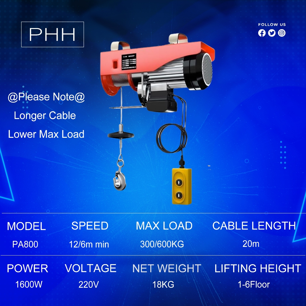 HOIST CRANE / ELECTRIC LIFT / LIFTING 800kg 200kg Capacity MINI Wire ...