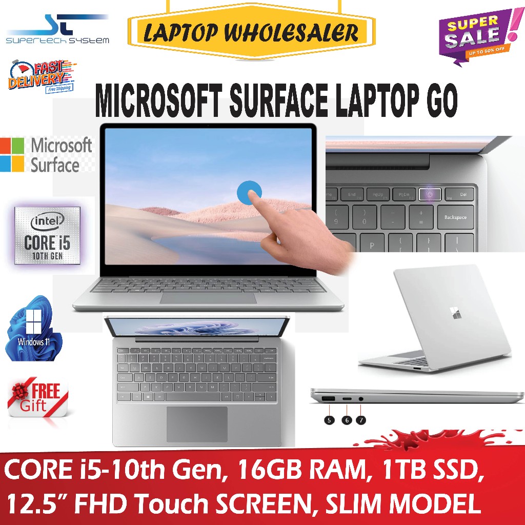 MICROSOFT SURFACE GO LAPTOP SLIM (CORE i5-10 GEN, 16GB RAM, 1TB SSD, 12.5" TOUCH SCREEN) (01 ...