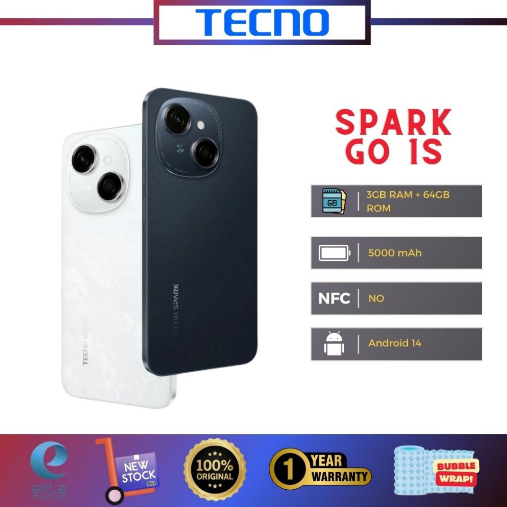 TECNO Spark Go 1S Smartphone (3GB RAM + 64GB ROM) IP54 / Dual Speaker ...