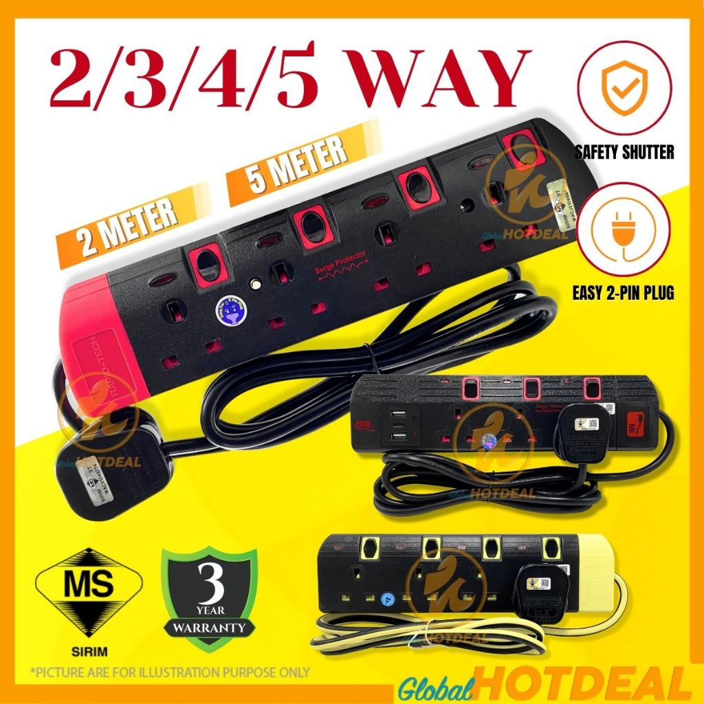 [SIRIM] Power Extension Surge Protector Extension 插頭 多功能 Cable Wayar ...