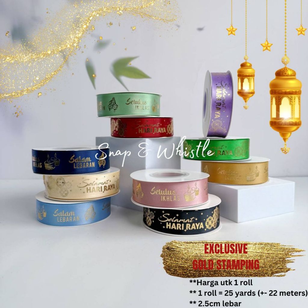 [NEW] 1 Roll 25 Yards Reben Selamat Hari Raya Ribbon Decoration Gift ...
