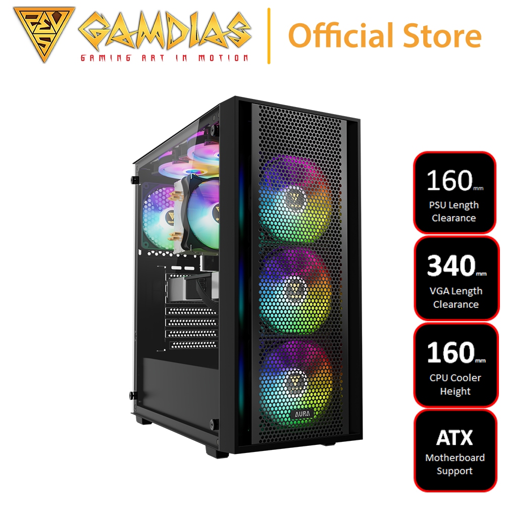 Gamdias AURA GC2 ELITE ARGB Mid-Tower PC Case ATX Mesh Front Panel ...