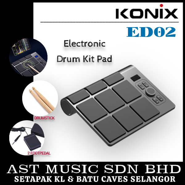 Konix ED02, Electronic Drum Kit Pad with footpedal and drumsticks | Shopee Malaysia