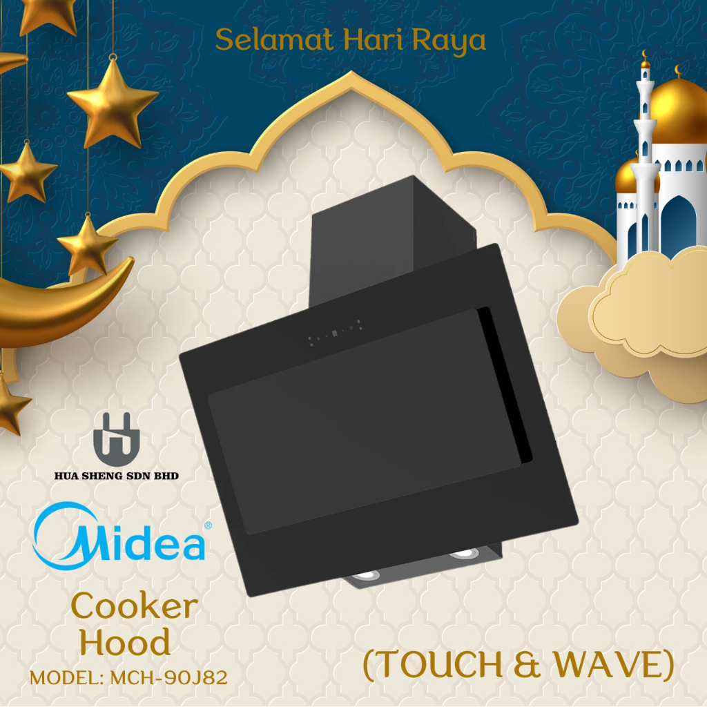 MIDEA Cooker Hood Dapur Gas Stove Cooker MCH-90J82 SLANTED GLASS HOOD ...