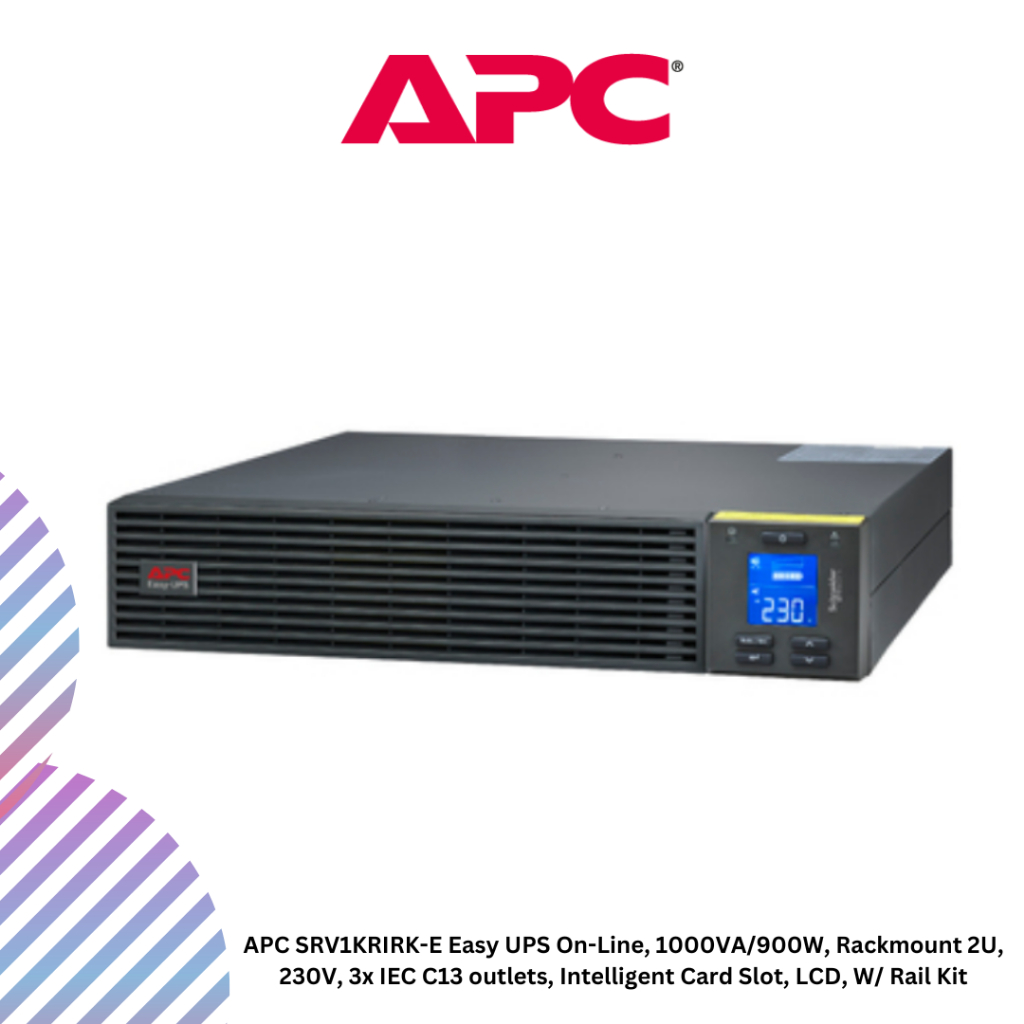 APC SRV1KRIRK-E Easy UPS On-Line, 1000VA/900W, Rackmount 2U, 230V, 3x IEC C13 outlets ...