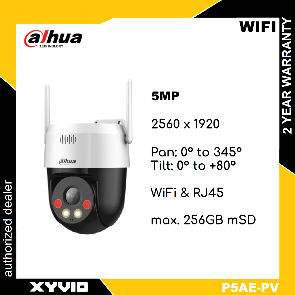 DAHUA WIFI CAMERA P5AE-PV 5MP 2560 x 1920 Wireless & RJ45 Network PT Camera IP WiFi Camera Picoo ...
