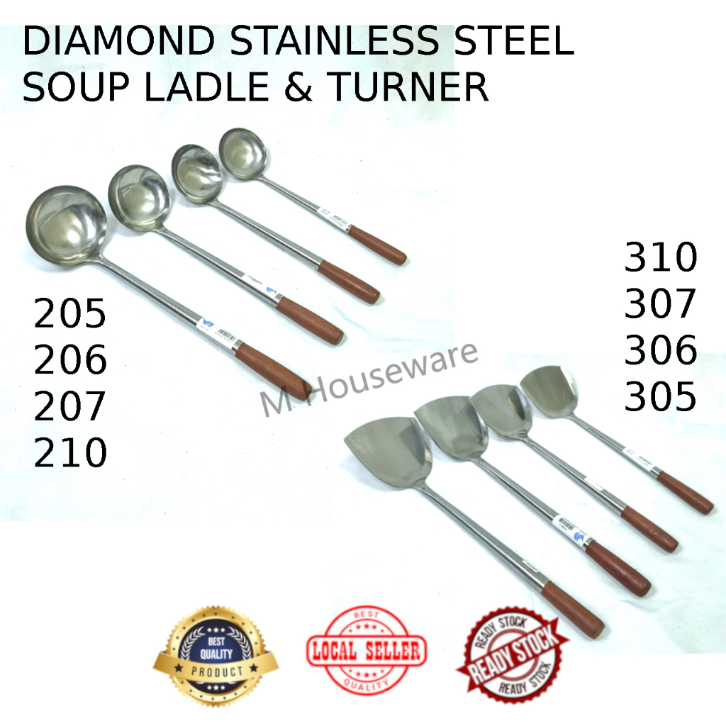 Diamond Stainless Steel Wooden Handle Turner & Ladle Spatulas Sudip ...