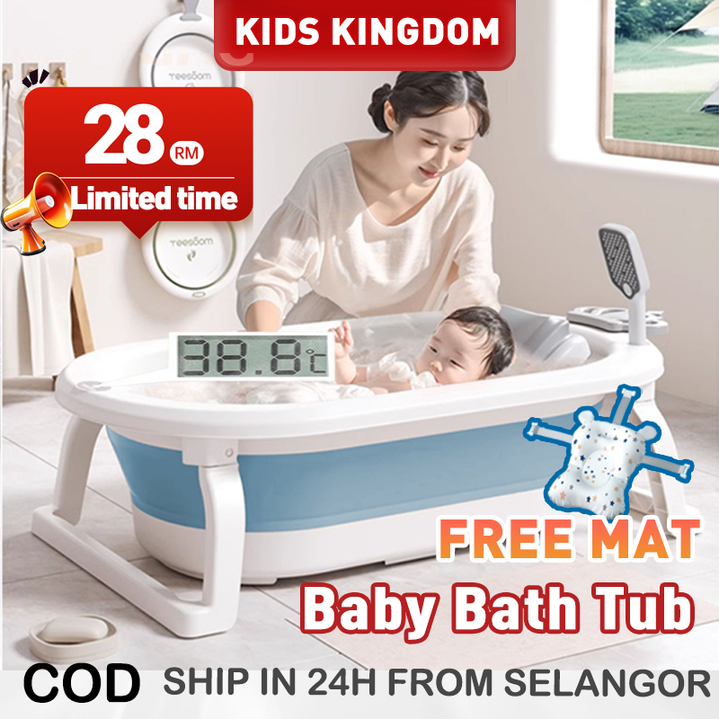 [FREE MAT] Foldable Baby Bath Tub Baby Bath With Thermometer Newborn ...