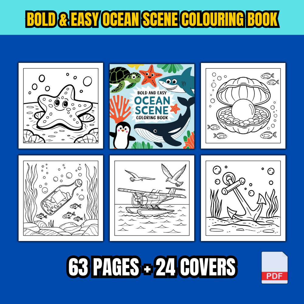 [PDF] 63 Pages Bold & Easy Ocean Scene Colouring Book For Kids | Shopee ...