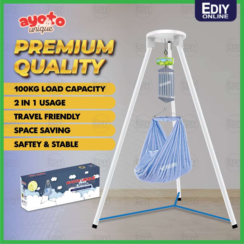 100KG STABLE PREMIUM QUALITY AYOTO UNIQUE TRAVEL BABY SPRING COT TRIPOD ...