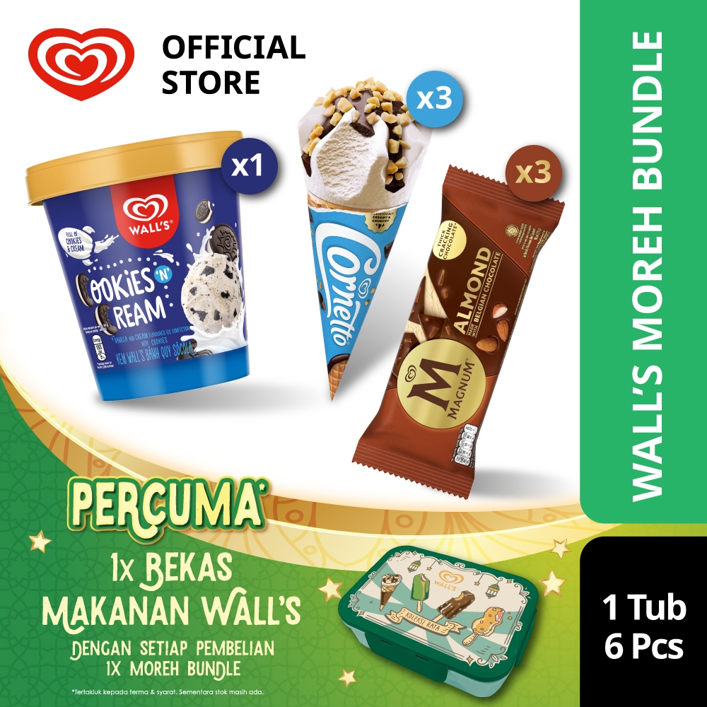 Wall's Moreh Bundle Ice Cream 2 (1 Tub, 6 Pieces) + Free Lunch Box ...