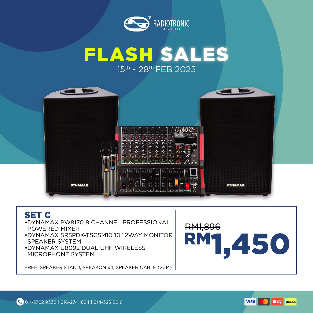 (Flash Sale) Karaoke Package C - DYNAMAX PW8170 8 Channel Mixer & 10" 2-Way Speaker with Dual ...