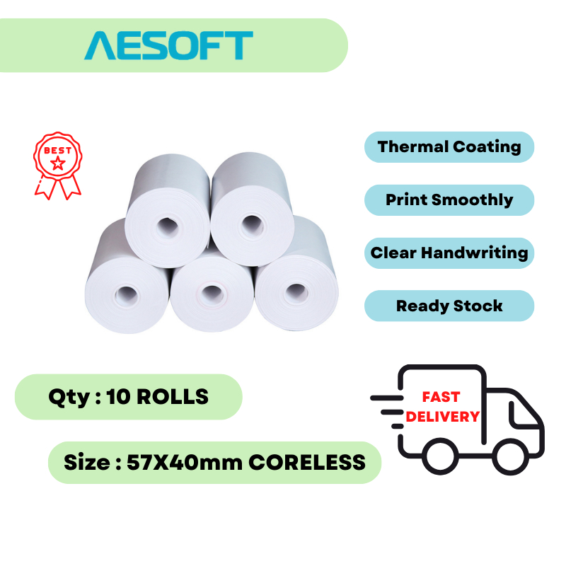 THERMAL PAPER ROLL 57MM X 40MM (CORELESS)10ROLLS | Shopee Malaysia