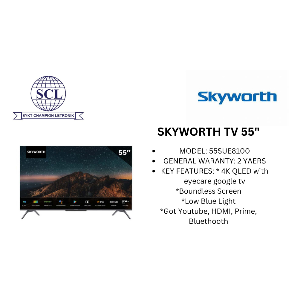 SKYWORTH TV 55" Model: 55SUE8100 | Shopee Malaysia