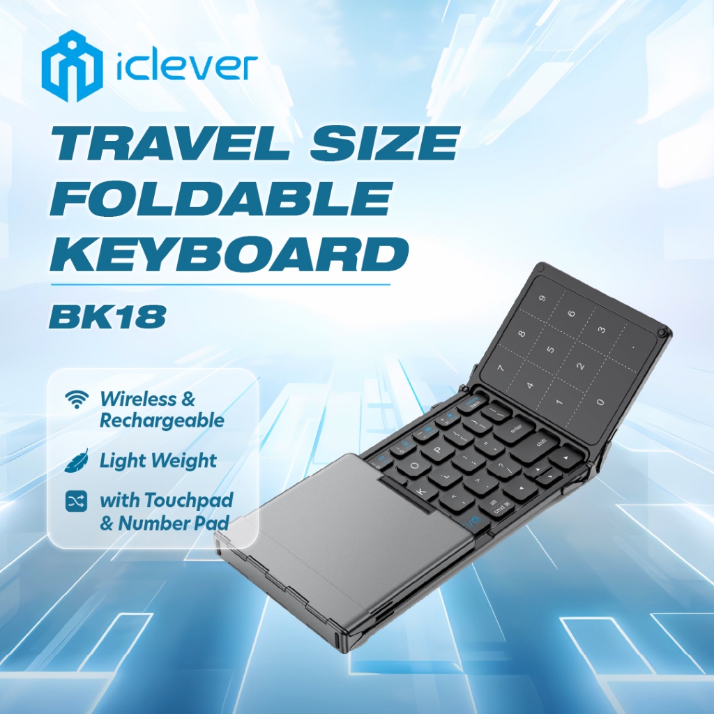 iClever BK18 Foldable Keyboard with Touchpad and Number Pad, Bluetooth ...