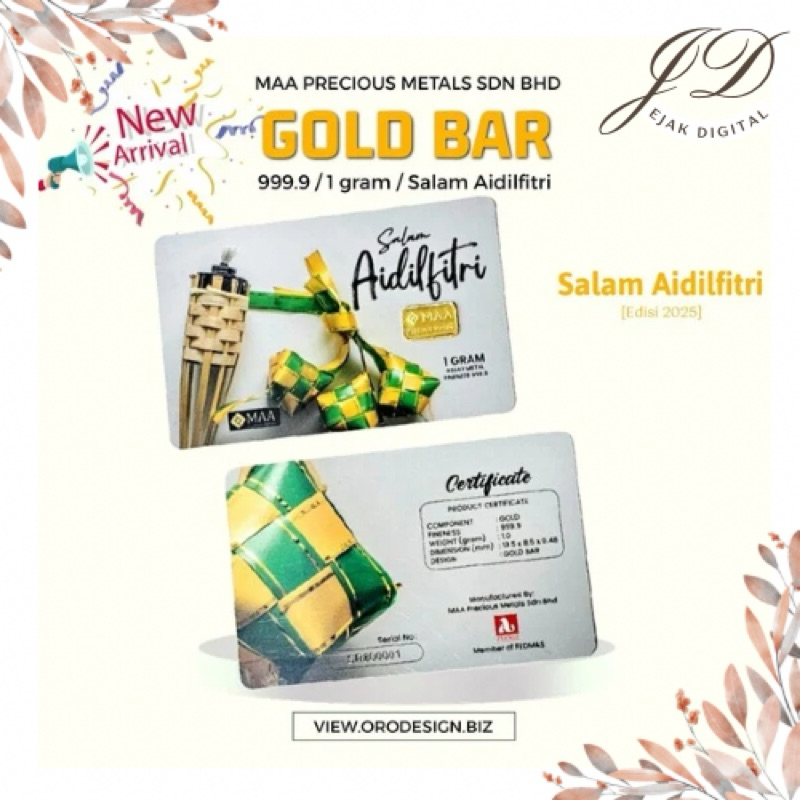 Gold Bar (1g) MAA Precious Metals Eidul Fitr 2025 Limited Edition- Au ...