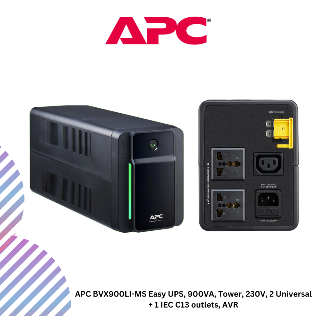 APC BVX900LI-MS Easy UPS, 900VA, Tower, 230V, 2 Universal + 1 IEC C13 ...