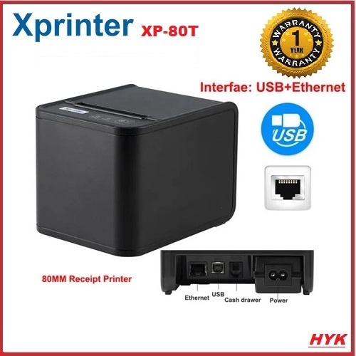 Xprinter XP-80T USB/USB+Lan 80mm Thermal Receipt Printer (1 YEAR MACHINE /PRINT HEAD & POWER ...