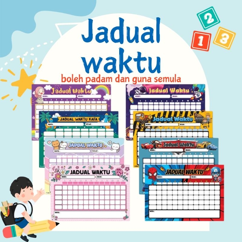 Jadual Waktu Kelas Saiz a4 Class Timetable Kalis Air Reusable Boleh ...