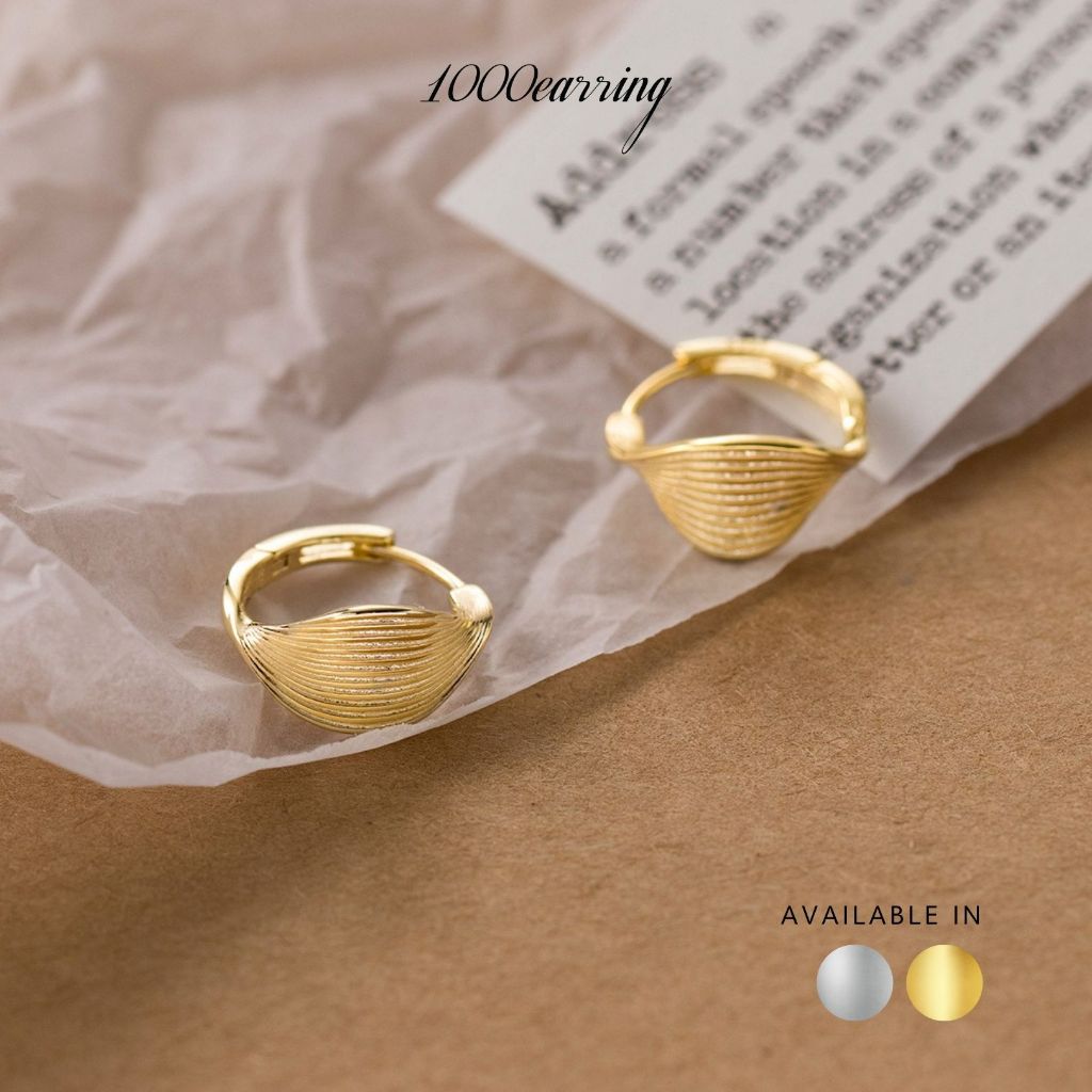 1000earring 925 Sterling Silver Jeanette Ribbed Hoop Earrings - Gold ...