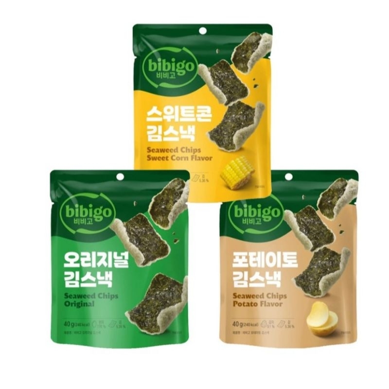 🇰🇷 Korea Snack Bibigo Seaweed chips Original/Sweet Corn/Butter Squid 3 ...