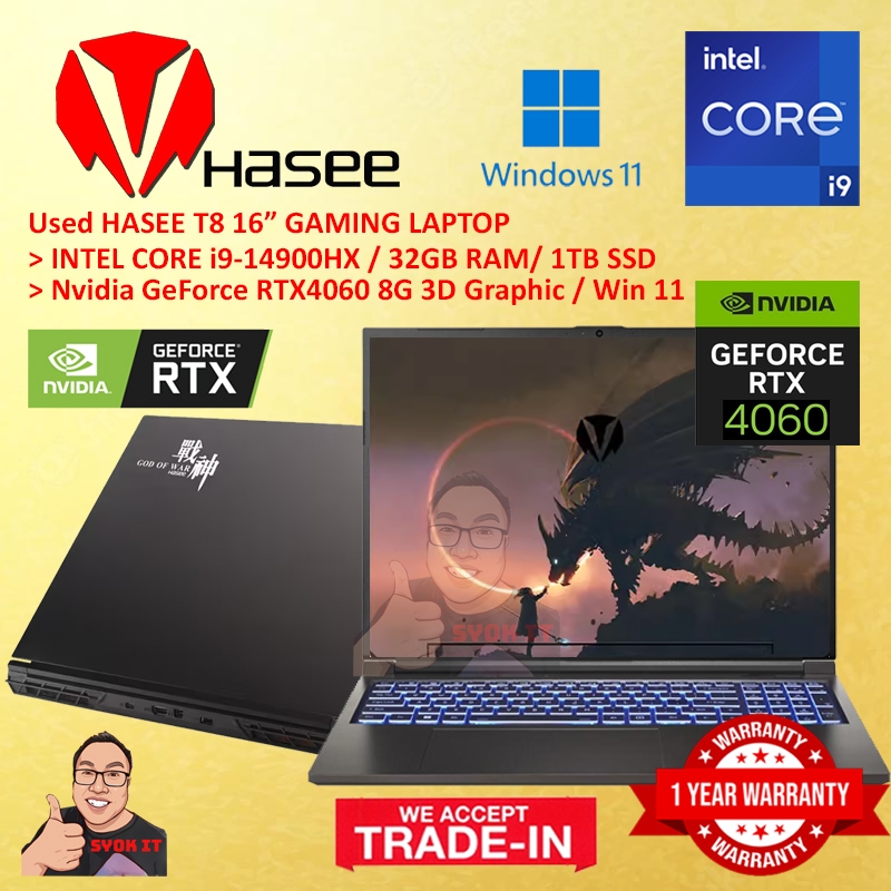 #1632 USED I9 HASEE 神舟 战神 T8 INTEL i9-14900HX 32G 1TB SSD RTX 4060 8G ...