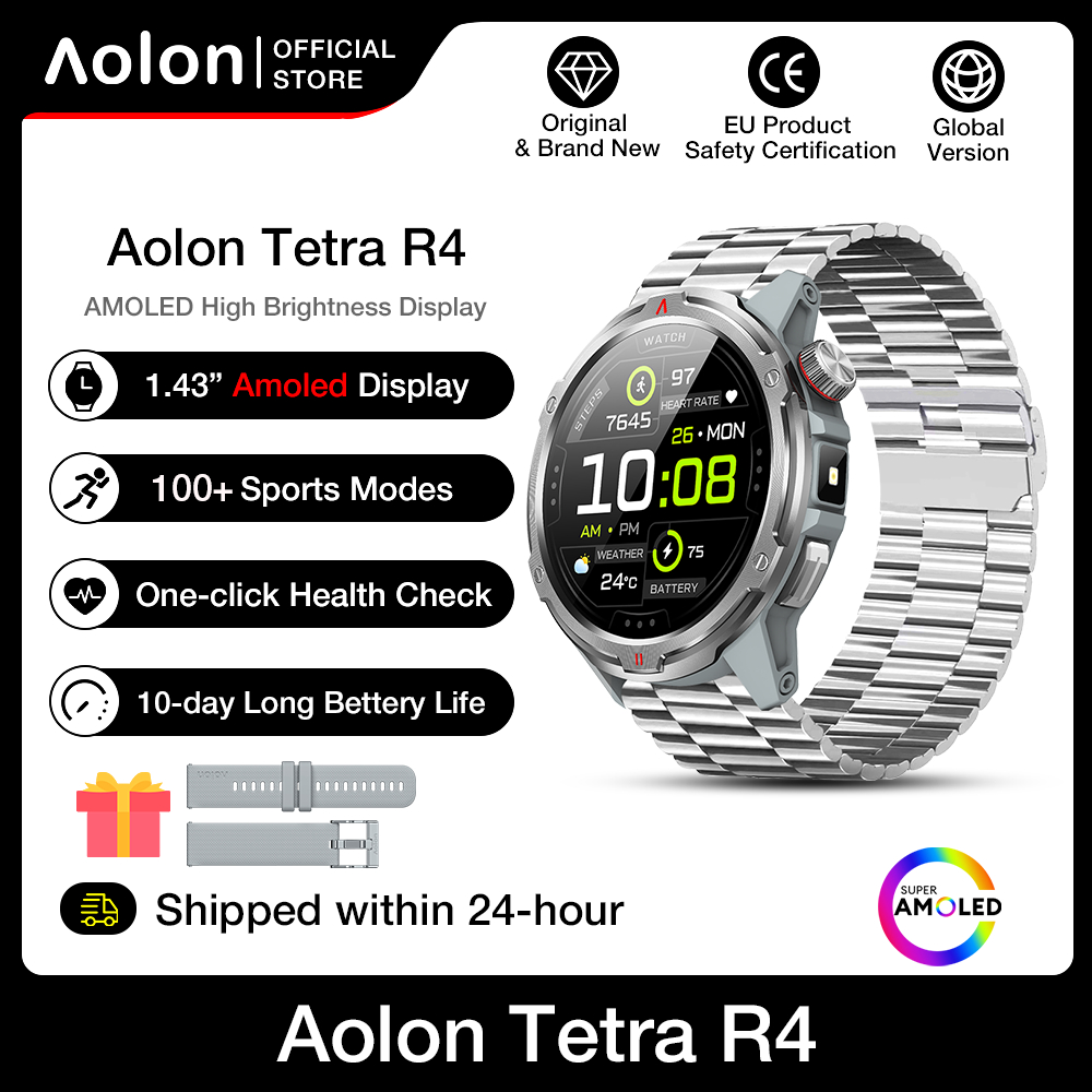 Aolon Tetra R4 Smart Watch 1.43" AMOLED Screen DIY Watch Face Bluetooth ...
