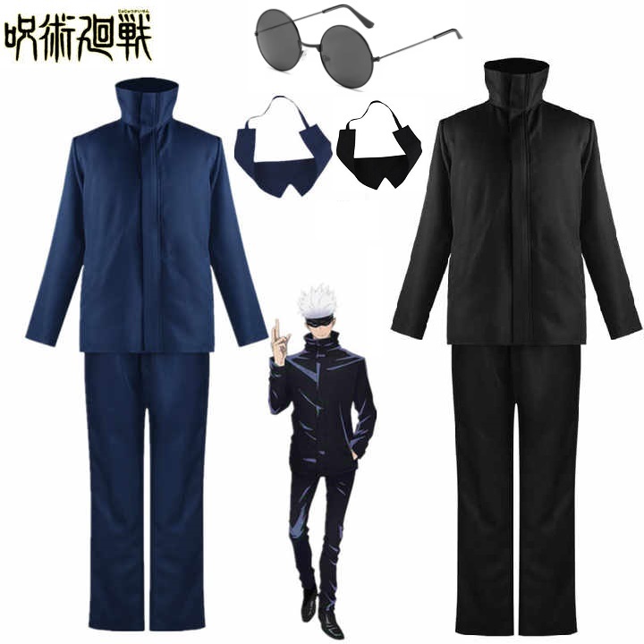Anime Jujutsu Kaisen Gojo Satoru Blue Black Top Pants Eye Mask ...
