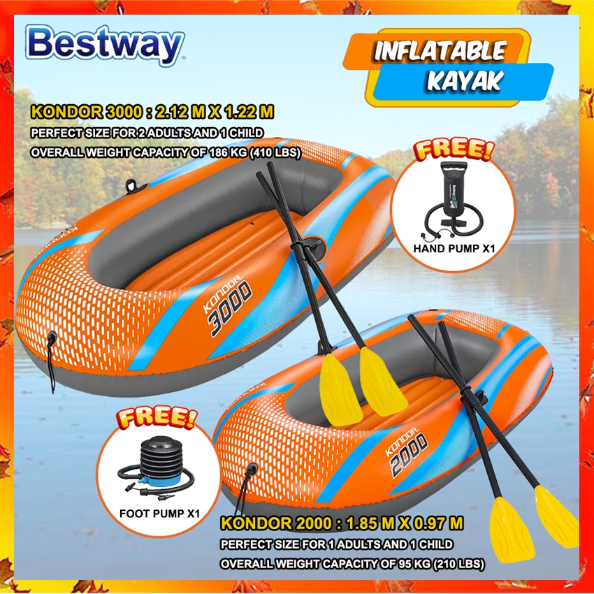 BESTWAY KONDOR RAFT SET 61142 / 61146 Inflatable Double Kayak Canoe ...