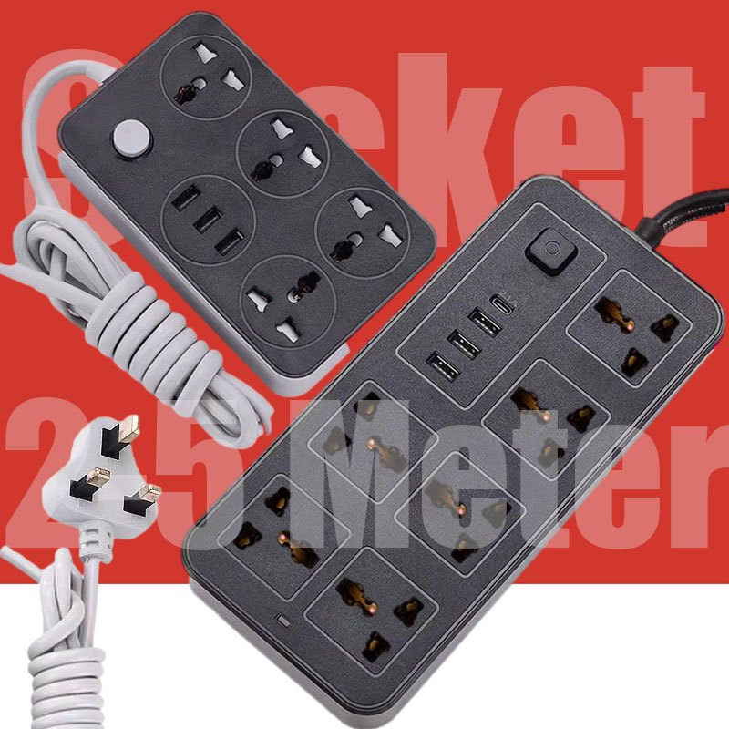 Universal 4/6 Power Socket Extension With USB Ports Power Strip Surge ...