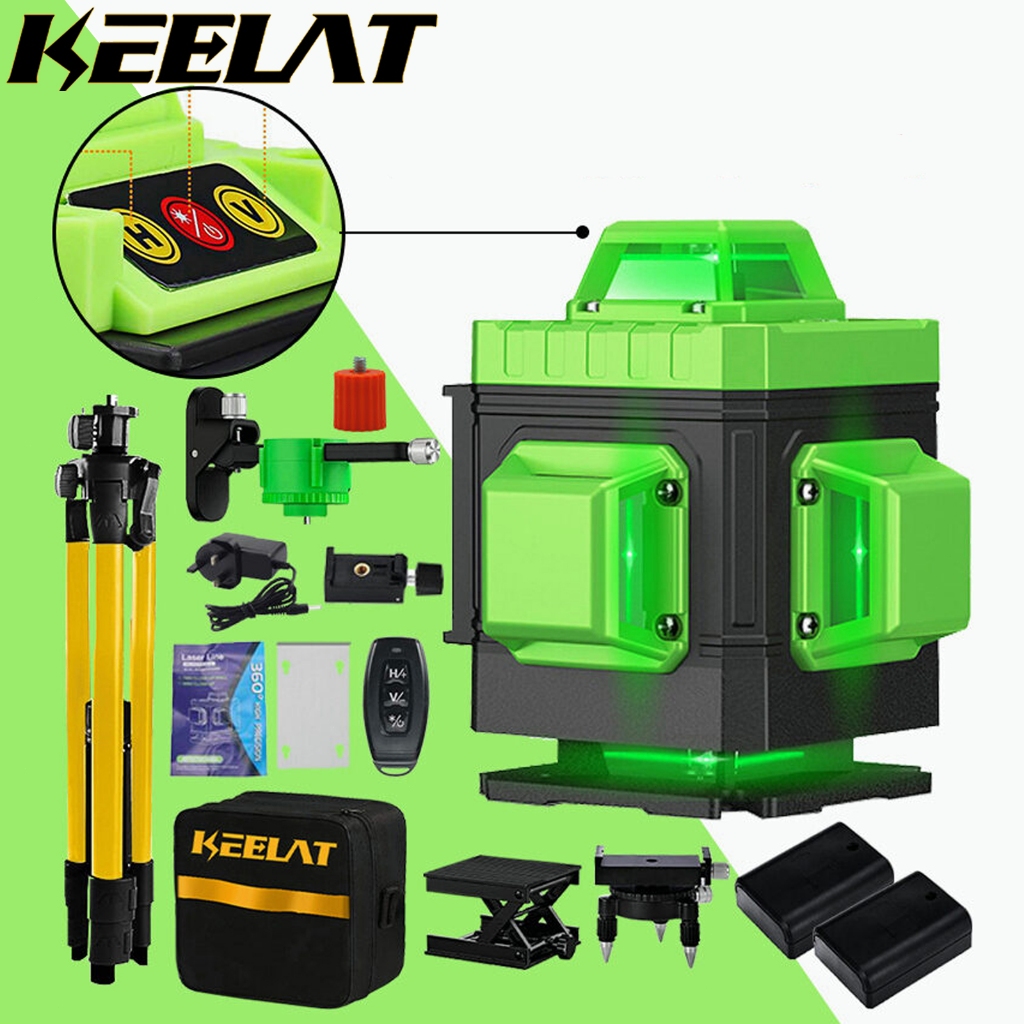 KEELAT 12/16 Line Laser Level 360° Rotary Self Leveling Measuring Green ...
