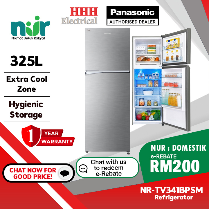 Panasonic 325L 2-Door Refrigerator NR-TV341BPSM Peti Sejuk with Extra ...