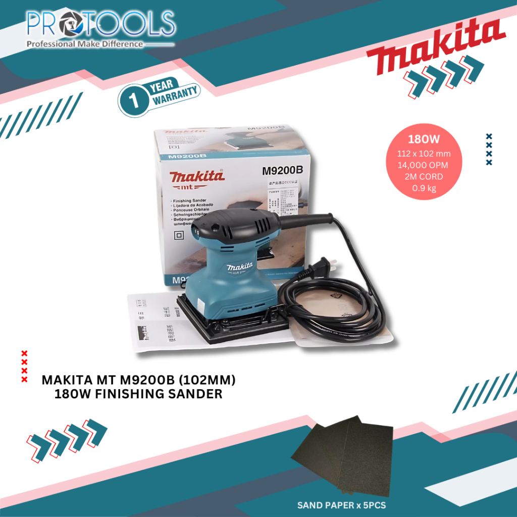 MAKITA MT M9200B CORDED FINISHING SANDER 180W | 14 SHEET | 14,000 OPM ...