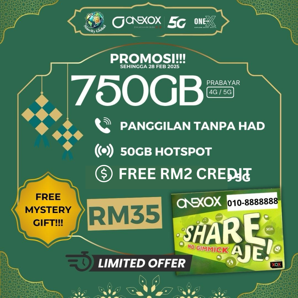[ FREE GIFT ] ONEXOX 750GB 5G Prepaid Simcard Unlimited Data Dan Calls Prepaid Simkad | Shopee ...