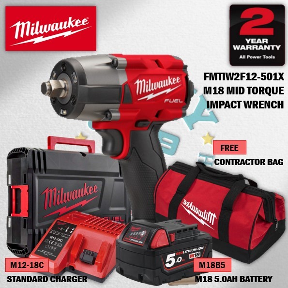 Milwaukee M18 FMTIW2F12 Fuel 1/2" Mid Torque Impact Wrench 881NM ...