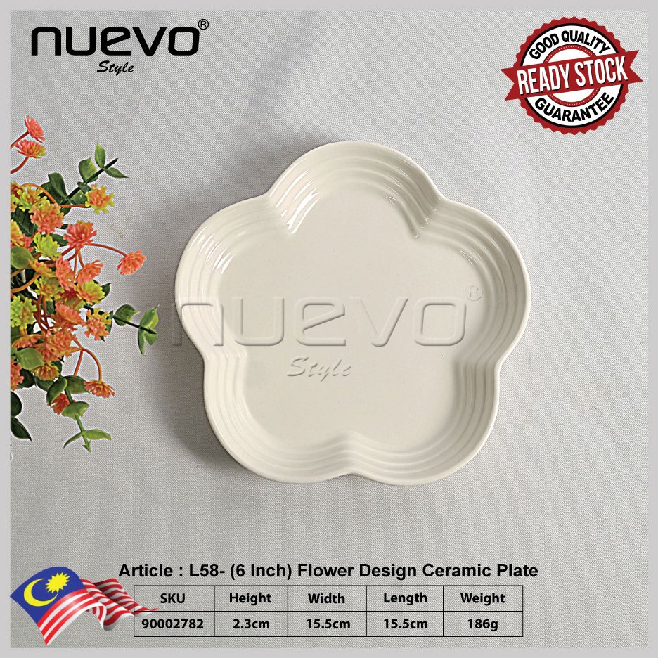 NUEVO 6 Inch Ceramic White Flower Plate 白色陶瓷花朵盘 Pinggan Bunga Seramik ...