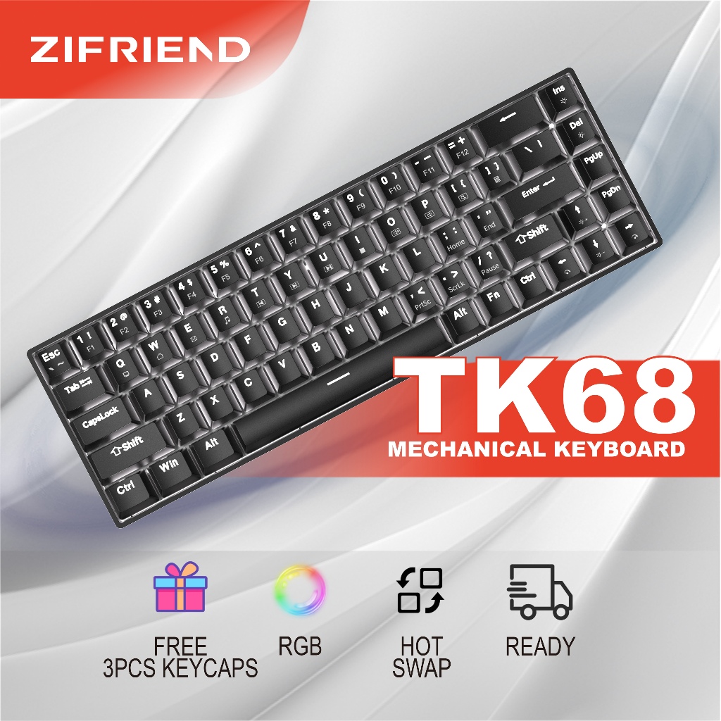 ZIFRIEND TK68 RGB Backlit Mechanical Keyboard Wired Hotswap Blue Red ...
