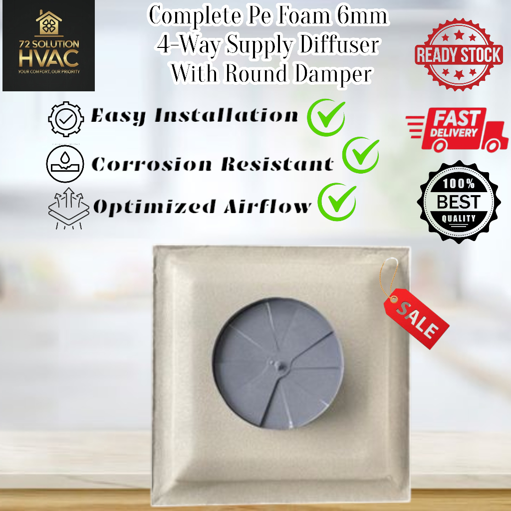 Complete Pe Foam 6mm 4-Way Supply Diffuser With Round Damper | Shopee ...