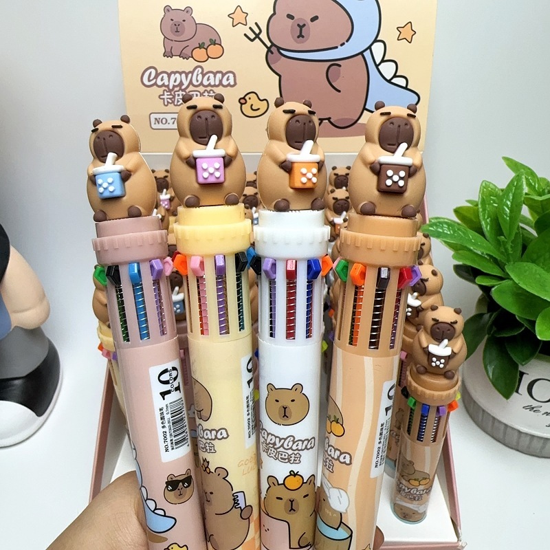 Capybara Bubble Tea 10-color ballpoint pen, Capybara charm tip multi ...