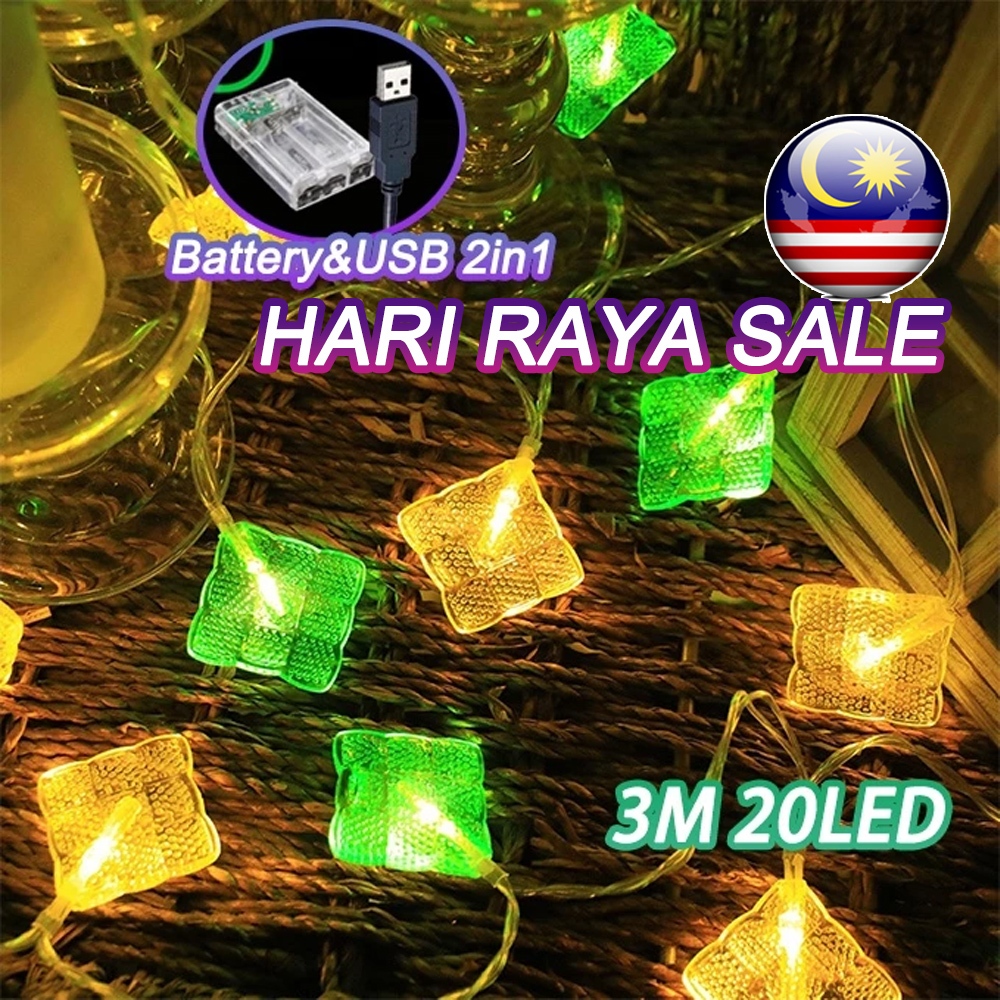 Fast delivery🌙3M 20LED Lampu raya LED Fairy light Battery&USB powered ...