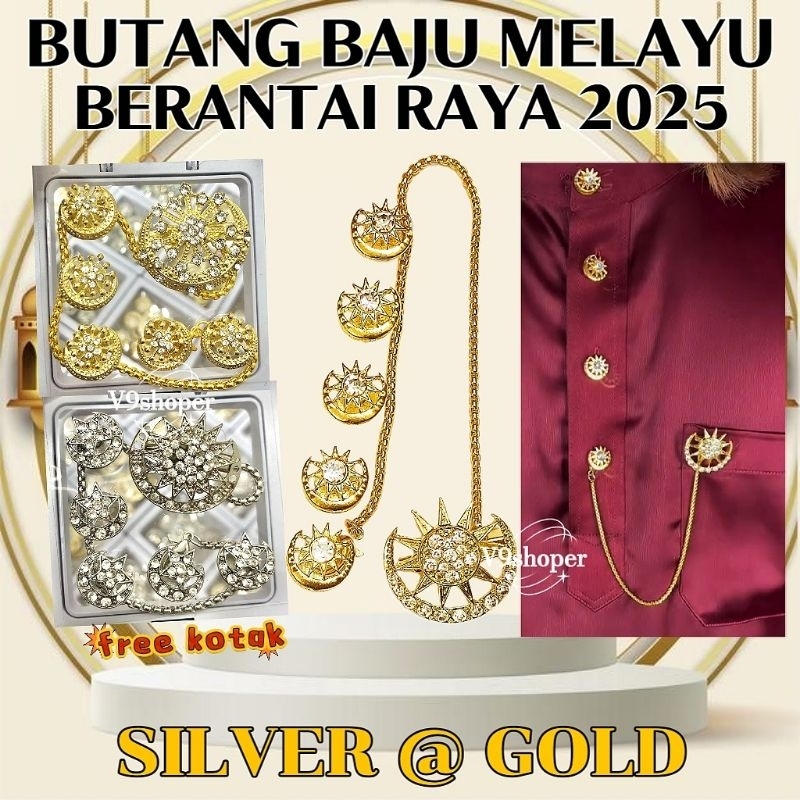 1 Set Butang Baju Melayu Berantai Exclusive Bulan Bintang Viral Fashion ...